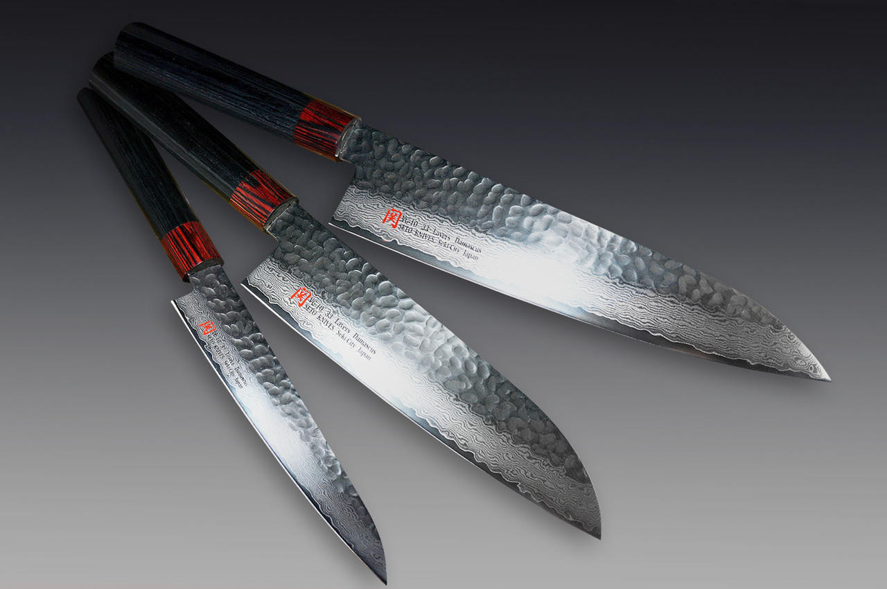 Iseya I-series 33 Layer VG-10 Damascus Hammered Japanese Chef's Santoku ...
