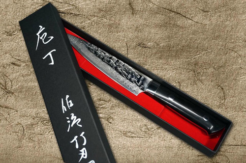 Takeshi Saji VG10 Mirror Hammered Damascus MCB Japanese Chef's Petty Knife(Utility) 130mm with ...