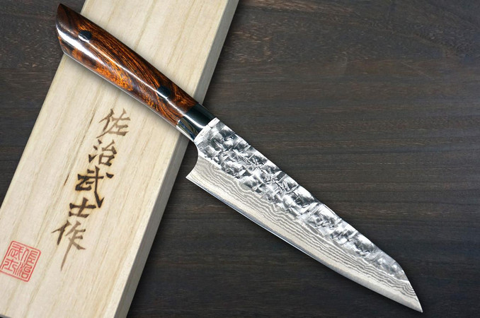 Takeshi Saji SRS13 Mirror Hammered Damascus IRN Japanese Chef's Kengata ...