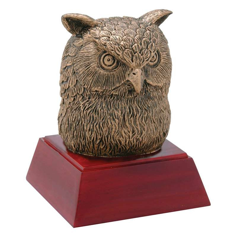Owl Mascot Sculptured Trophy | Engraved Owl Award - 4 Inch Tall Decade ...
