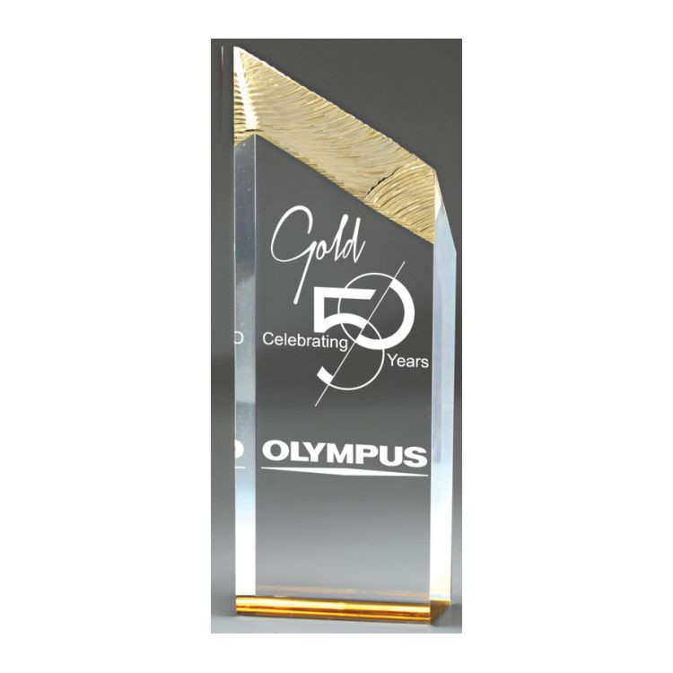 Chisel Carved Acrylic Corporate Award, Blue, Gold or Red - 10 Inch Tall