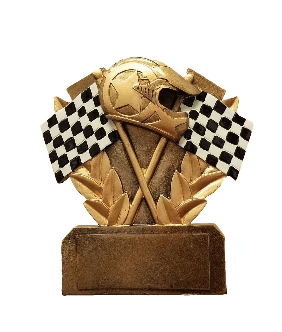Racing Checkered Flag Trophy | Engraved Derby Wreath Award - 7" Decade ...