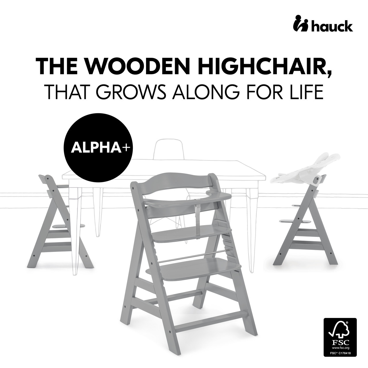 Hauck Alpha+ Wooden Highchair - Grey | Hauck | Little Bird Brands