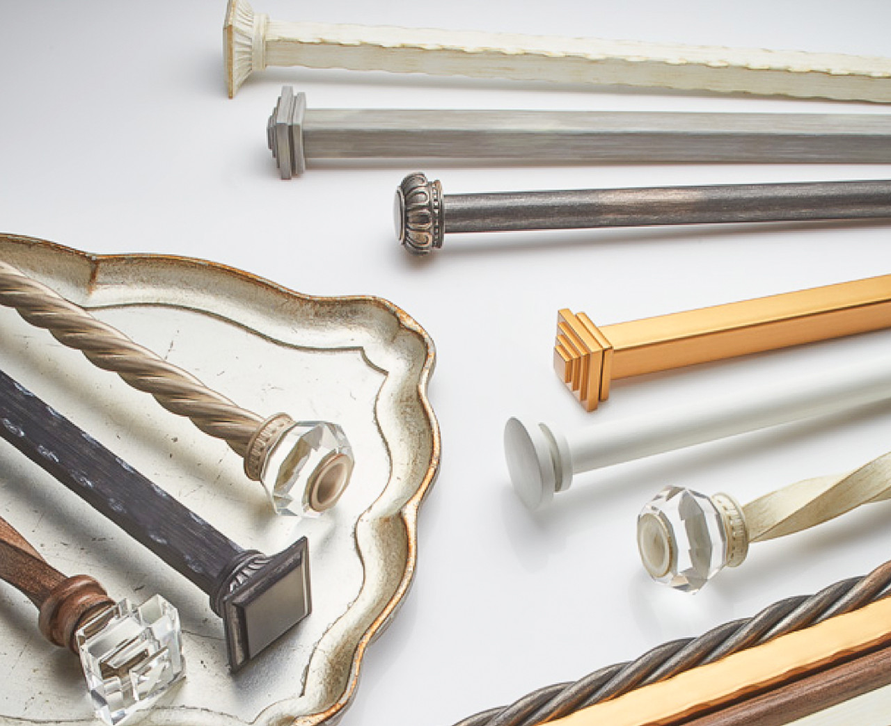 Steel Drapery Hardware including hammered and twisted