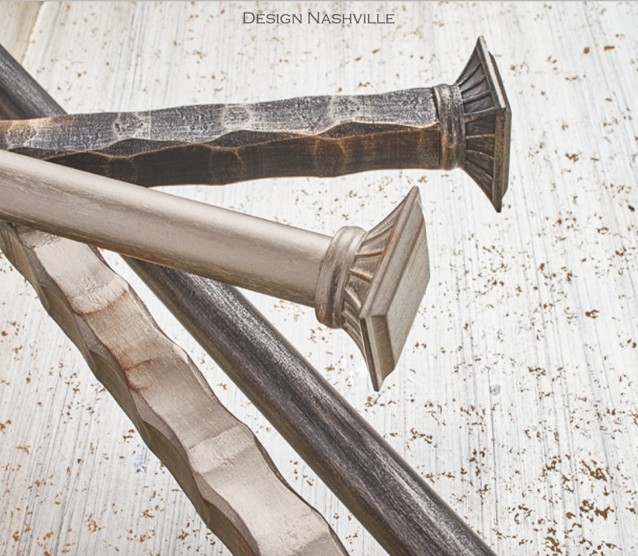 Steel Drapery Hardware including hammered and twisted
