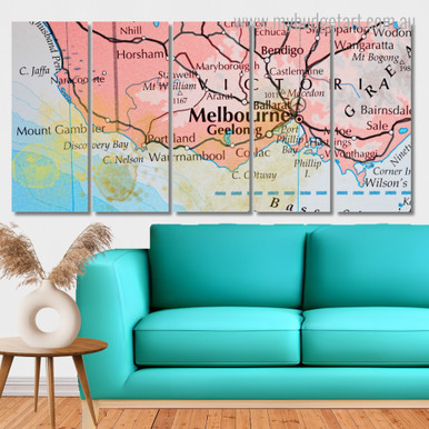 Map Of Melbourne 5 Piece Framed Canvas Wall Art Prints Set ...