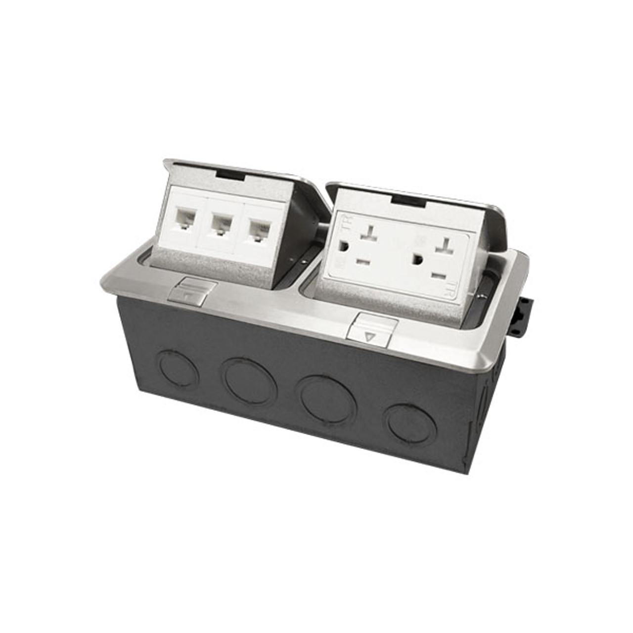 Pop Up Floor Box Assembly With Tamper Weather Resistant And Rj45 Jack Module