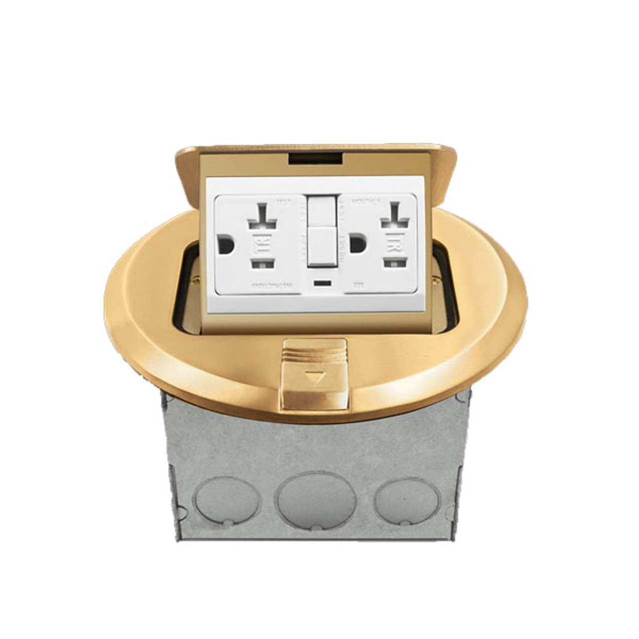 Round Pop Up Floor Box Assembly Tamper Resistant Gfci Receptacle