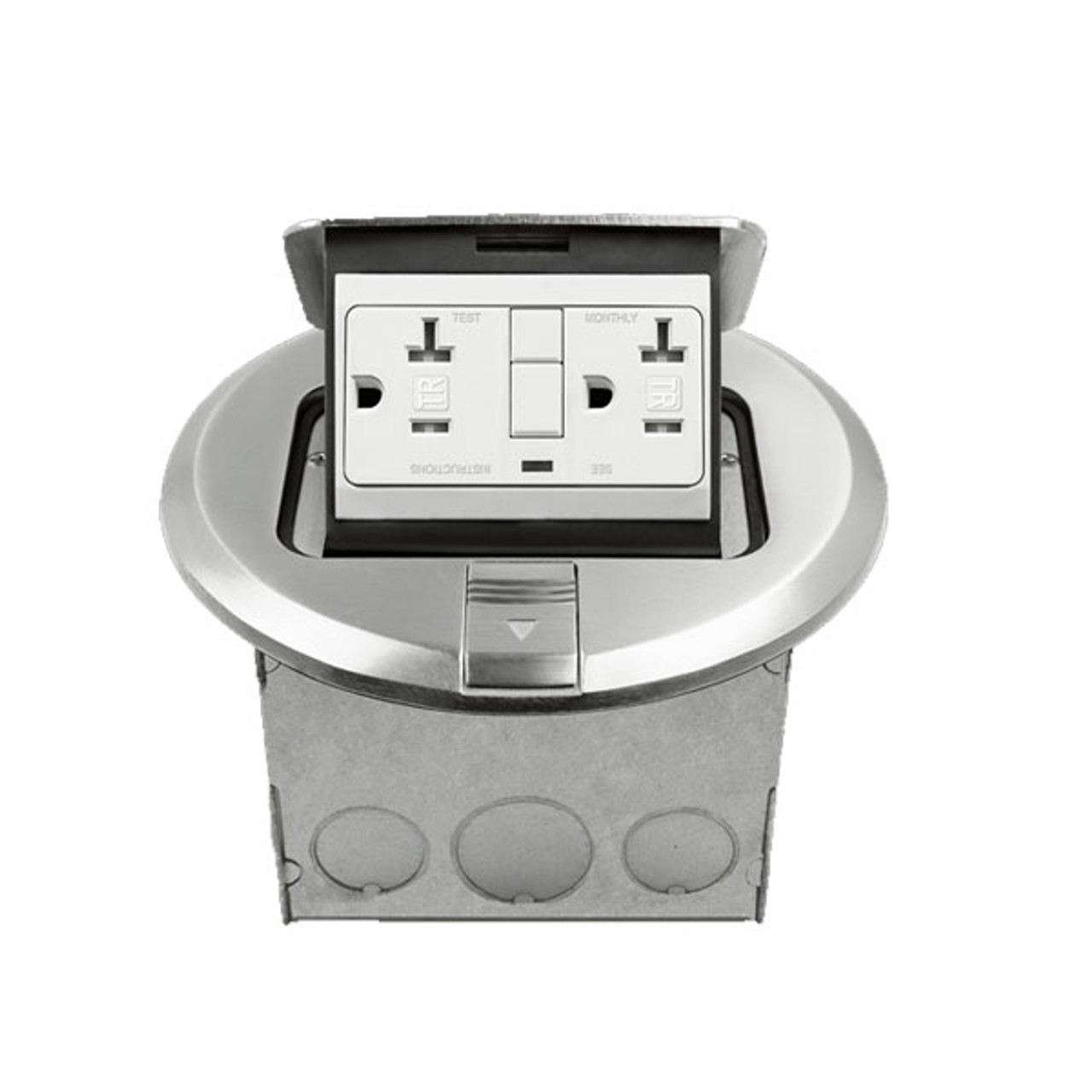 Round Pop Up Floor Box Assembly Tamper Resistant Gfci Receptacle