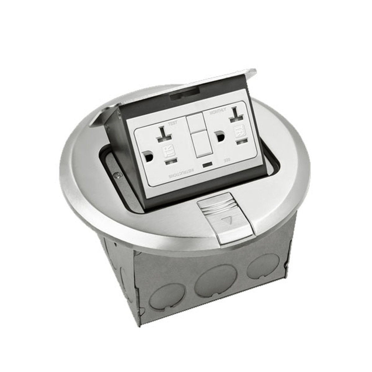 Round Pop Up Floor Box Assembly Tamper Resistant Gfci Receptacle