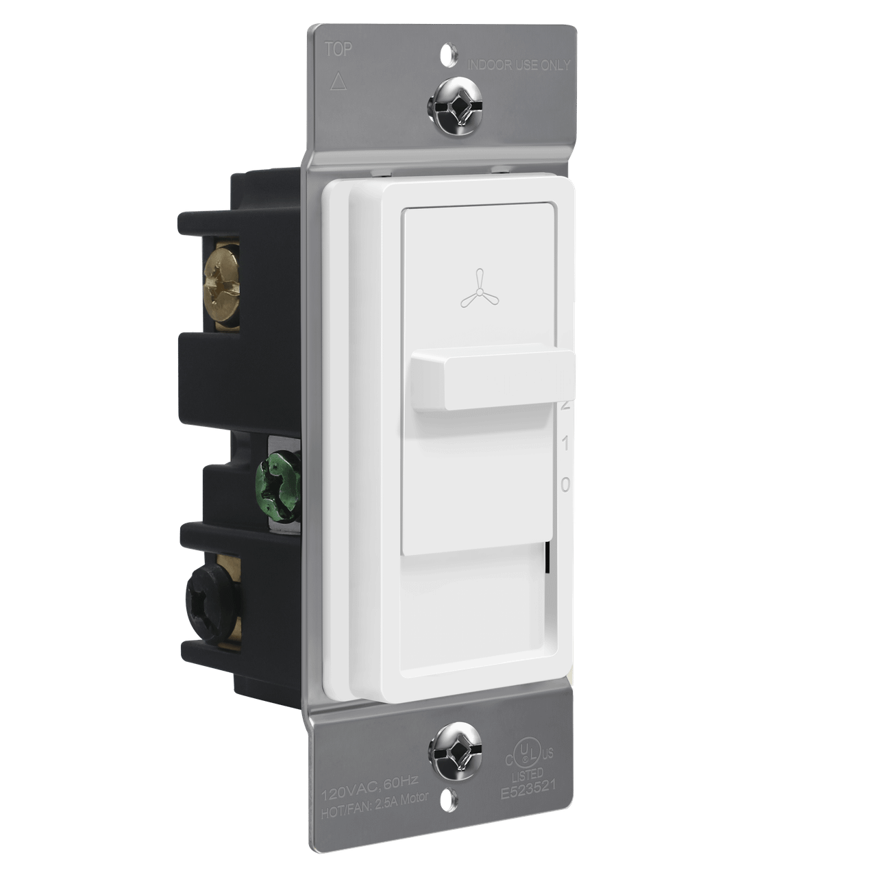 3-Speed Slide Fan Control, Single Pole, White