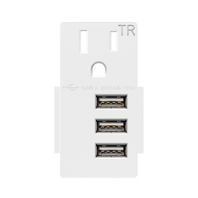USB Charging Receptacle, 15A/125VAC, 5V/5.8A Total Output, 3 USB Ports ...