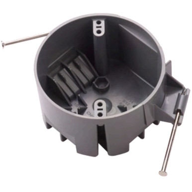 Round Plastic Outlet Box, 20 cu in, 6 Integral Clamps, ETL Fire-rated, Grey