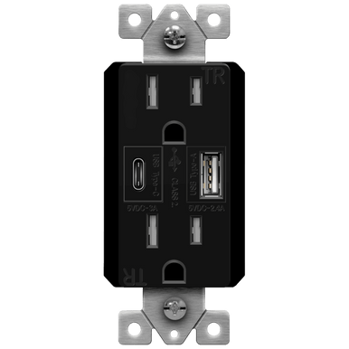 Dual Port USB Charger Receptacle, Type-A/Type-C, 3.6A, 15A Tamper ...