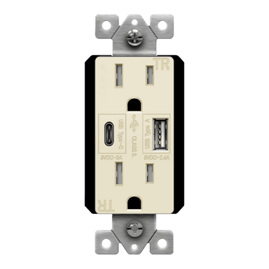 Dual Port USB Type-A/Type-C Charger Receptacle, Light Almond