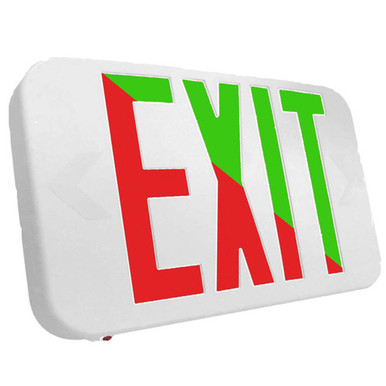 2-in-1 LED Color-Selectable Universal Exit Sign, Red/Green, 277V