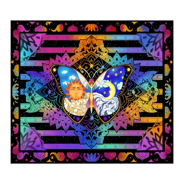 Peach Skin Tapestry - Butterly Neon Sun Moon - Uncle Festers