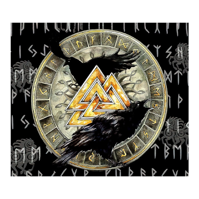 Peach Skin Tapestry - Crows with Runes - Uncle Festers