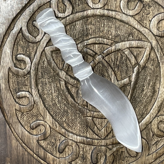 Selenite Athame with spiral handle - Uncle Festers