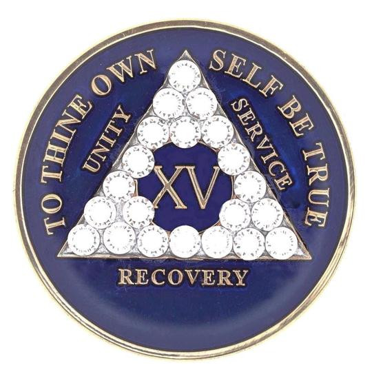 AA Blue Coin w White Triangle Bling - Doing It Sober