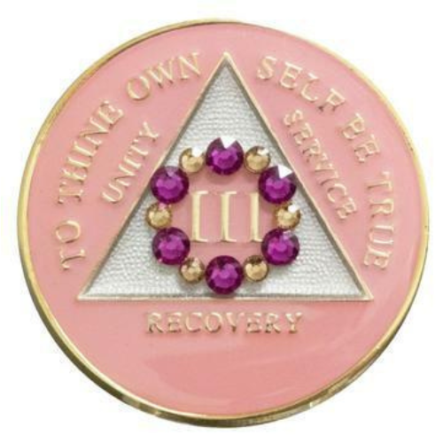Bling Tri-Plate Medallion Pink Bloom AA - Doing It Sober