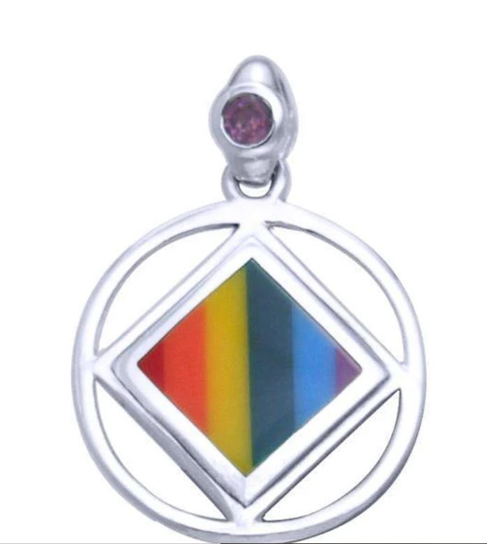 Encircled Square NA Recovery Symbol Silver Pendant - Doing It Sober