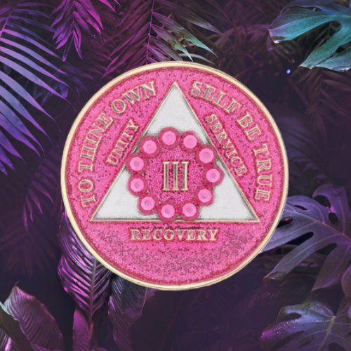 AA Bling Pink Crystal Circle Medallion | DoingItSober