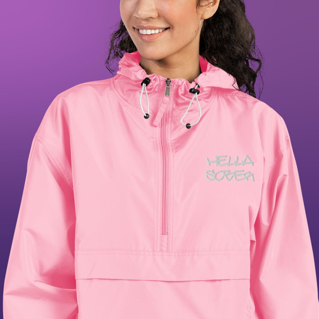 Hella Sober Embroidered Champion Packable Jacket - Doing It Sober