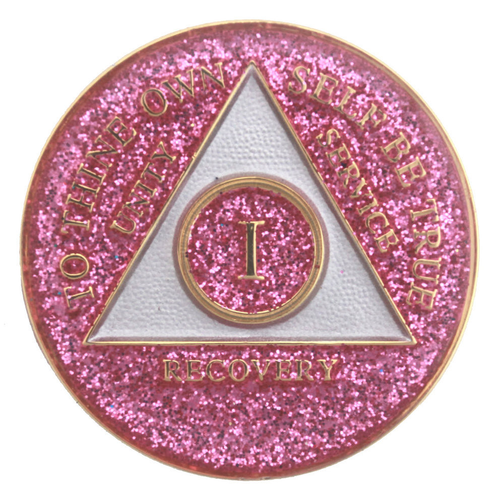 Glitter Triplate Pink Medallion-AA Anniversary Coin-DoingItSober