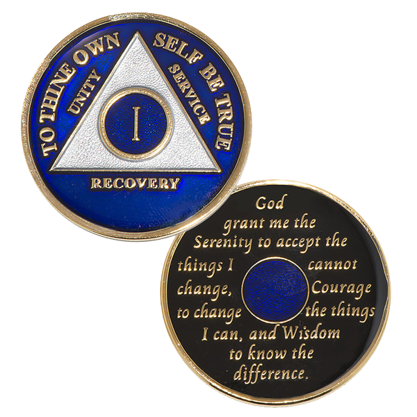 Blue Medallion Anniversary Coin Alcoholics Anonymous-DoingItSober