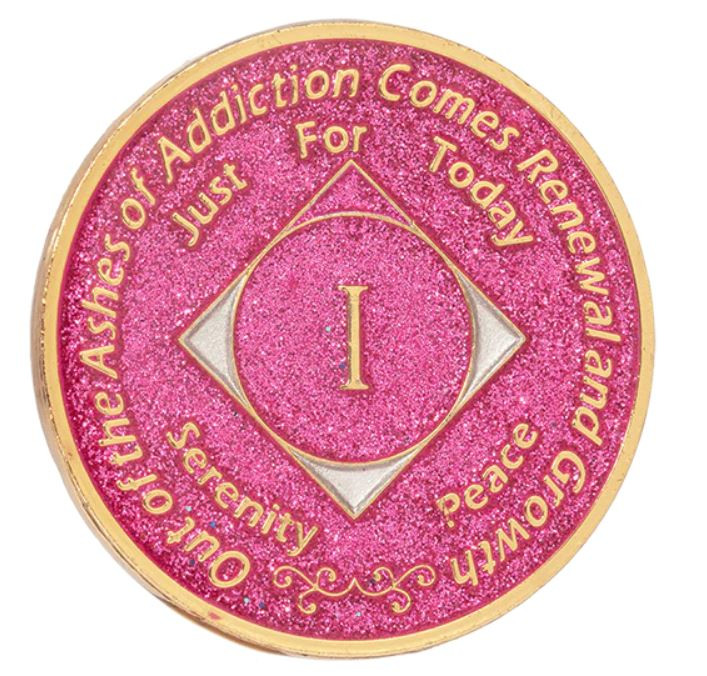 NA Recovery Medallion Pink Glitter Yrs 1-45 - Doing It Sober