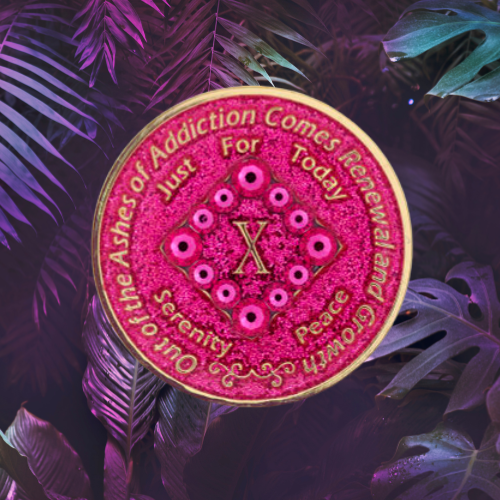 NA Pink Glitter Pink Bling Medallion Yrs 1-45 - Doing It Sober