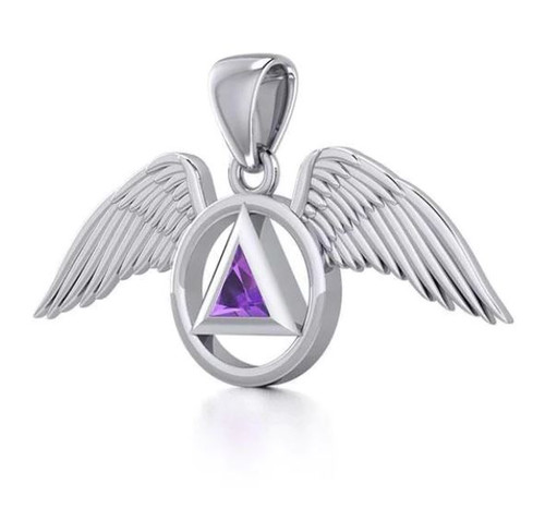 AA Angel Wings Recovery Pendant with Gemstone- DoingItSober