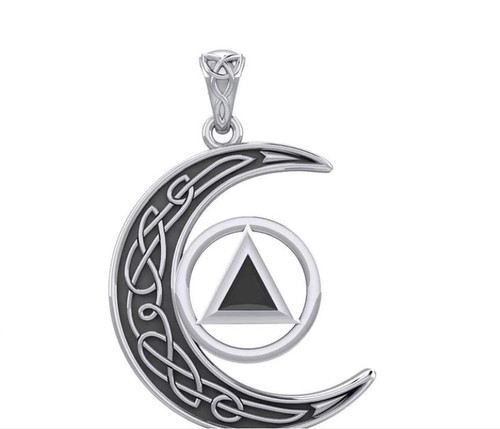 Celtic Crescent Moon AA Recovery Key Pendant Onyx- Doing It Sober
