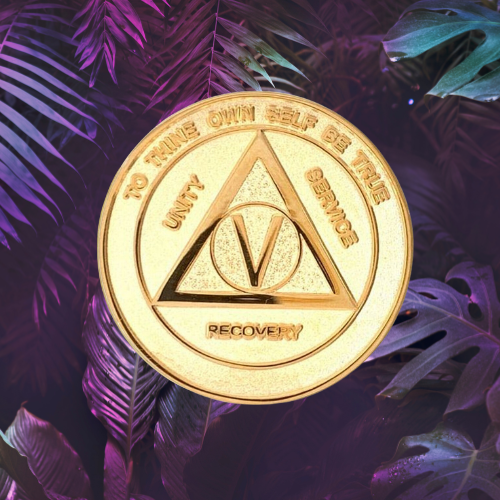 Freedom Line AA Anniversary Gold Plated Medallion 1-60- Doing It Sober