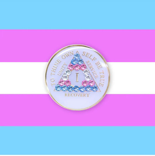 AA Transgender Flag Medallion w Triangle Bling - Doing It Sober
