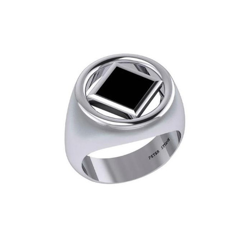 Buy Large Silver Ring with NA Recovery Symbol & Inlay Stone