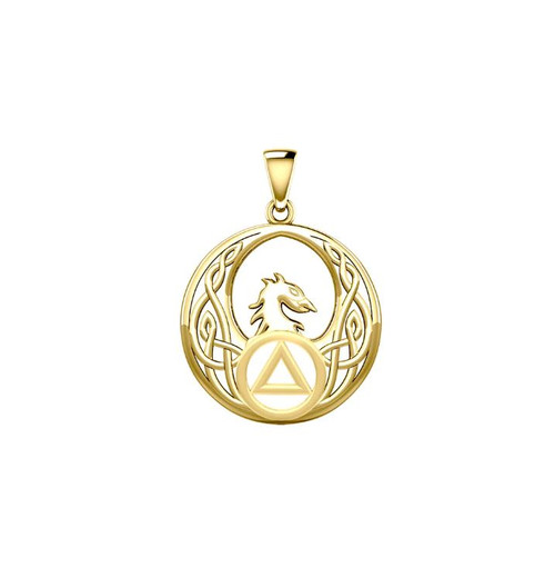 Celtic Phoenix with AA Recovery Symbol Solid Gold Pendant