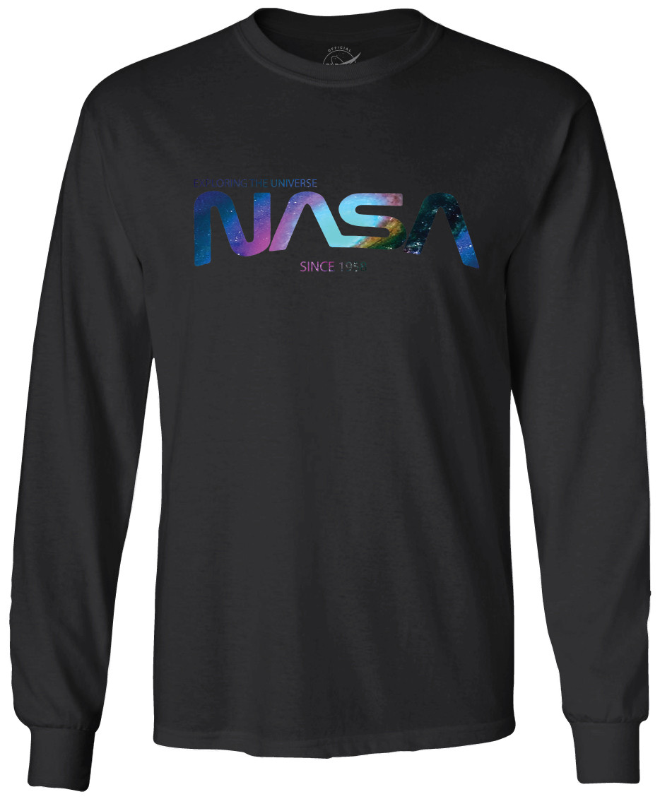 NASA Worm Logo - USA Sleeve Print Medium Weight Adult Hoodie - NASA Gear