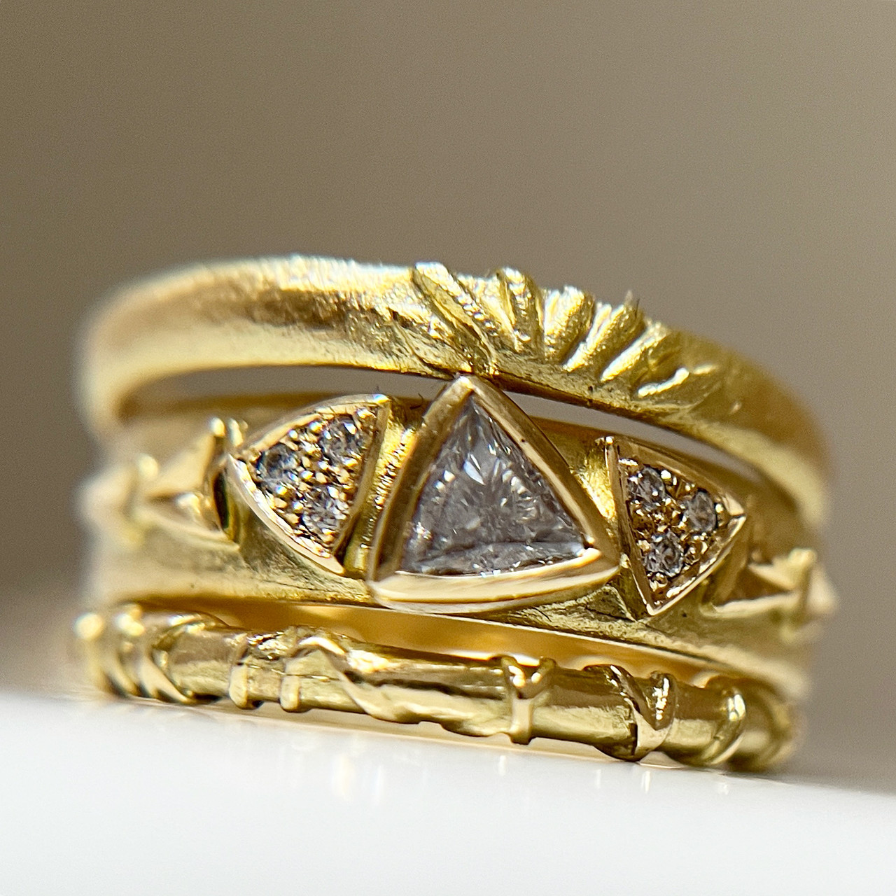 18ct Yellow Gold Trillion Reflection Ring - Tomfoolery London 18ct Yellow Gold Trillion Reflection Ring - Tomfoolery London