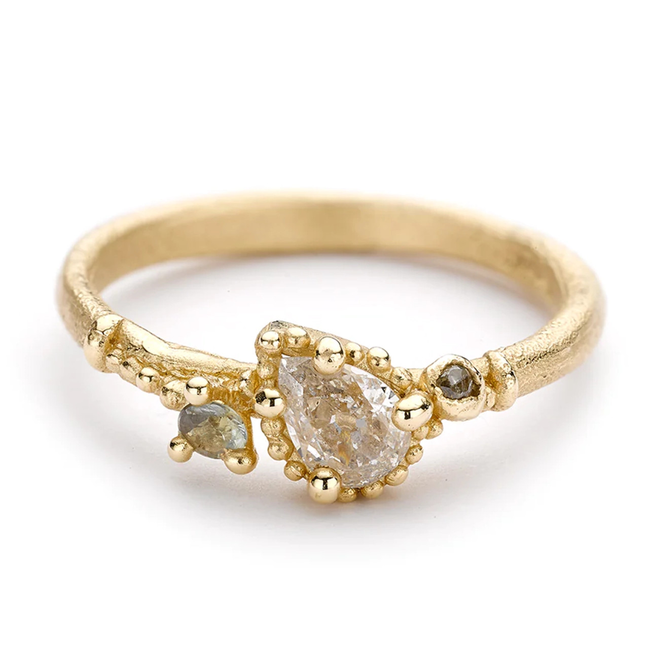 Champagne Diamond Solitaire Ring with Beaded Setting - Tomfoolery London
