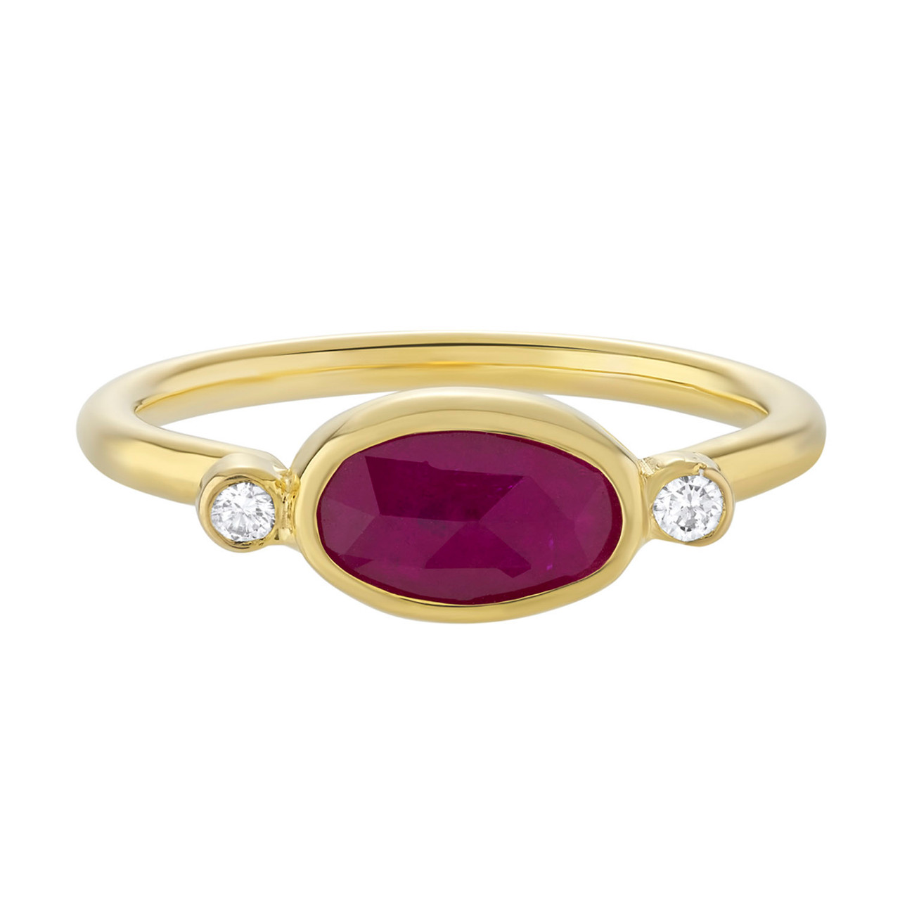 18ct Yellow Gold Ruby Diamond Ring Tomfoolery London