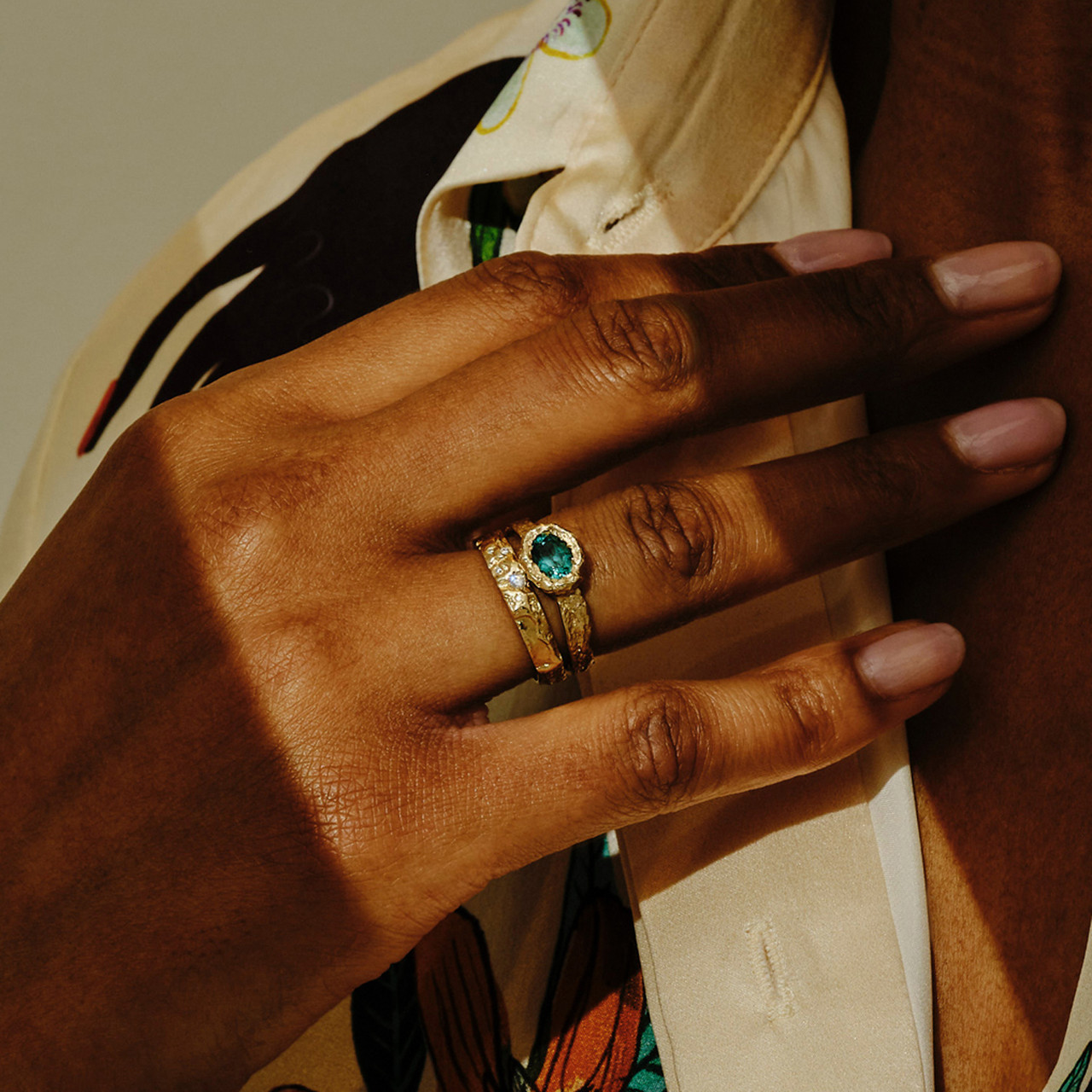 Gold & Diamond Subtle Oak Band - Tomfoolery London