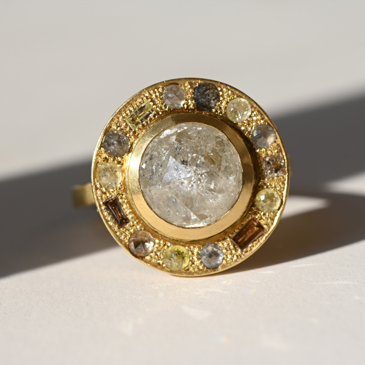 Gold Puzzle 3.39ct Round Rose Cut Diamond Ring - Tomfoolery London