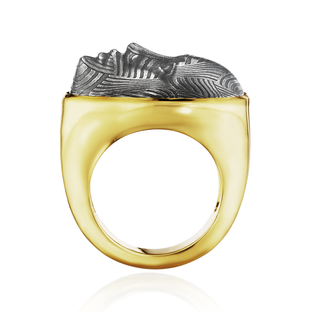 Damascus Steel Vulcana Face Ring - Tomfoolery London
