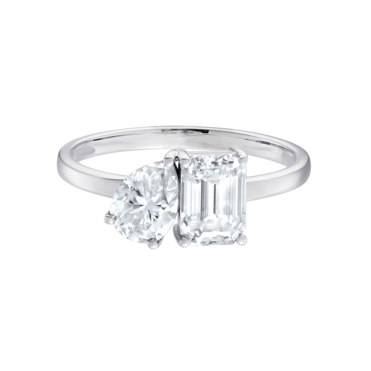 Toi Et Moi White Gold Moissanite Pear & Emerald Cut Ring - Tomfoolery ...