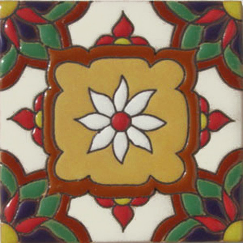 White Flower Talavera Tile – Handcrafted High Relief