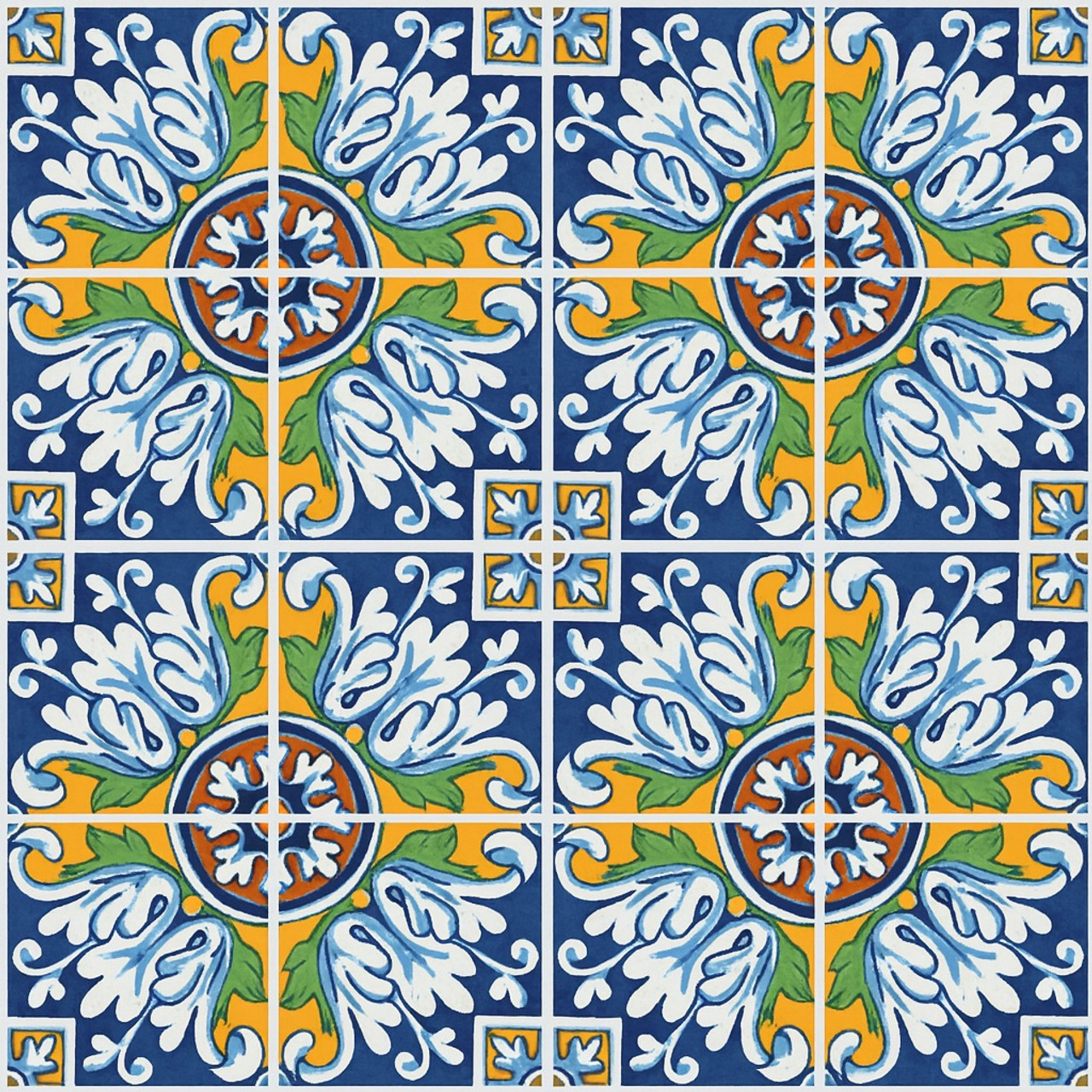 Flor de Puebla Talavera Tile – Baroque Floral Design