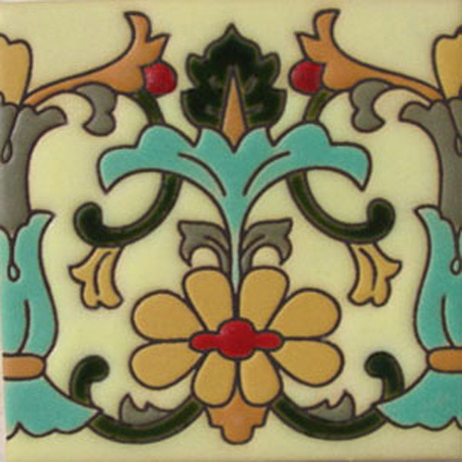 Light Brown Flower Relief Border – Handcrafted Talavera Tile