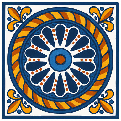Mexican Tile Golden Wheel Medallion – Hand-Painted Talavera